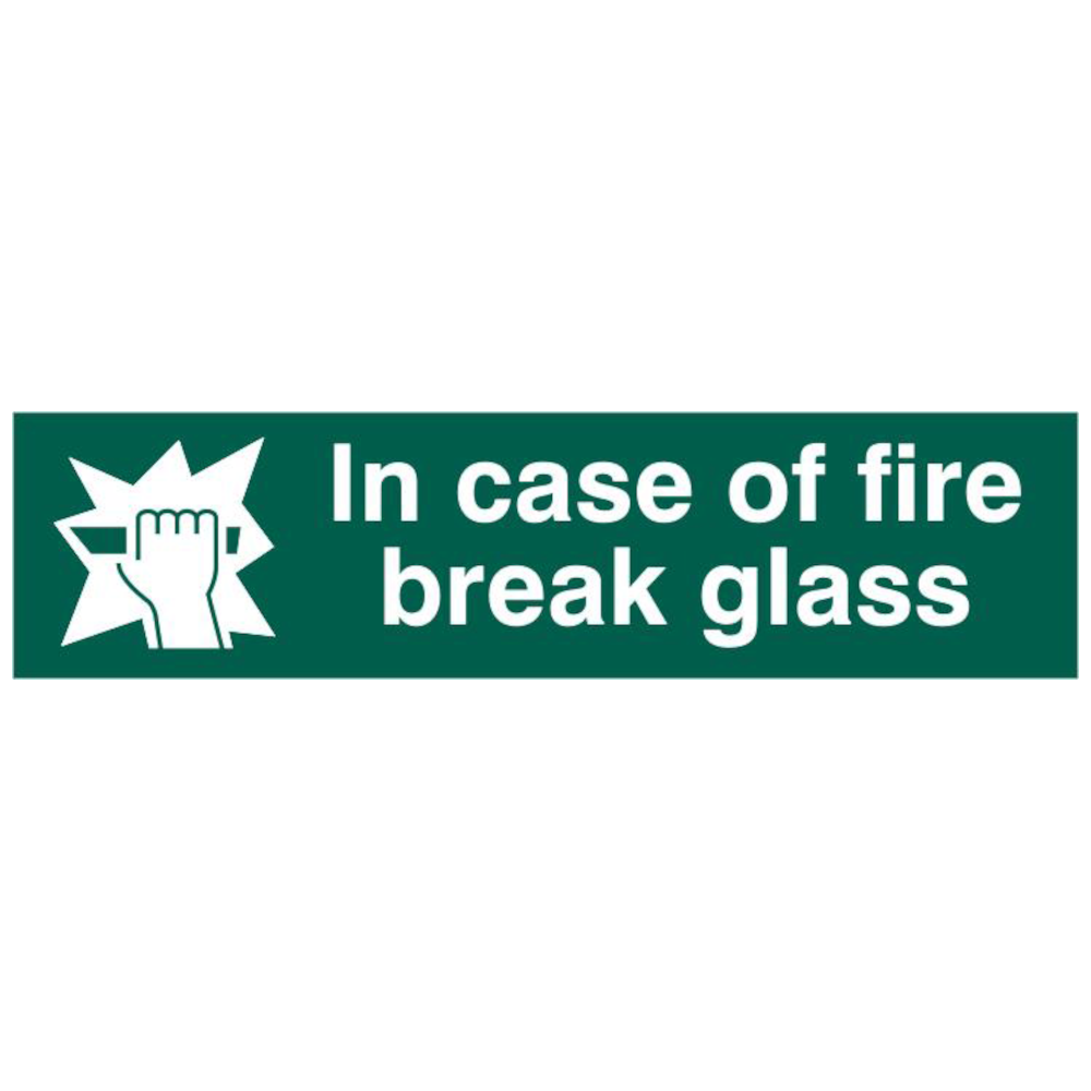ASEC `In Case Of Fire Break Glass` 200mm x 50mm PVC Self Adhesive Sign