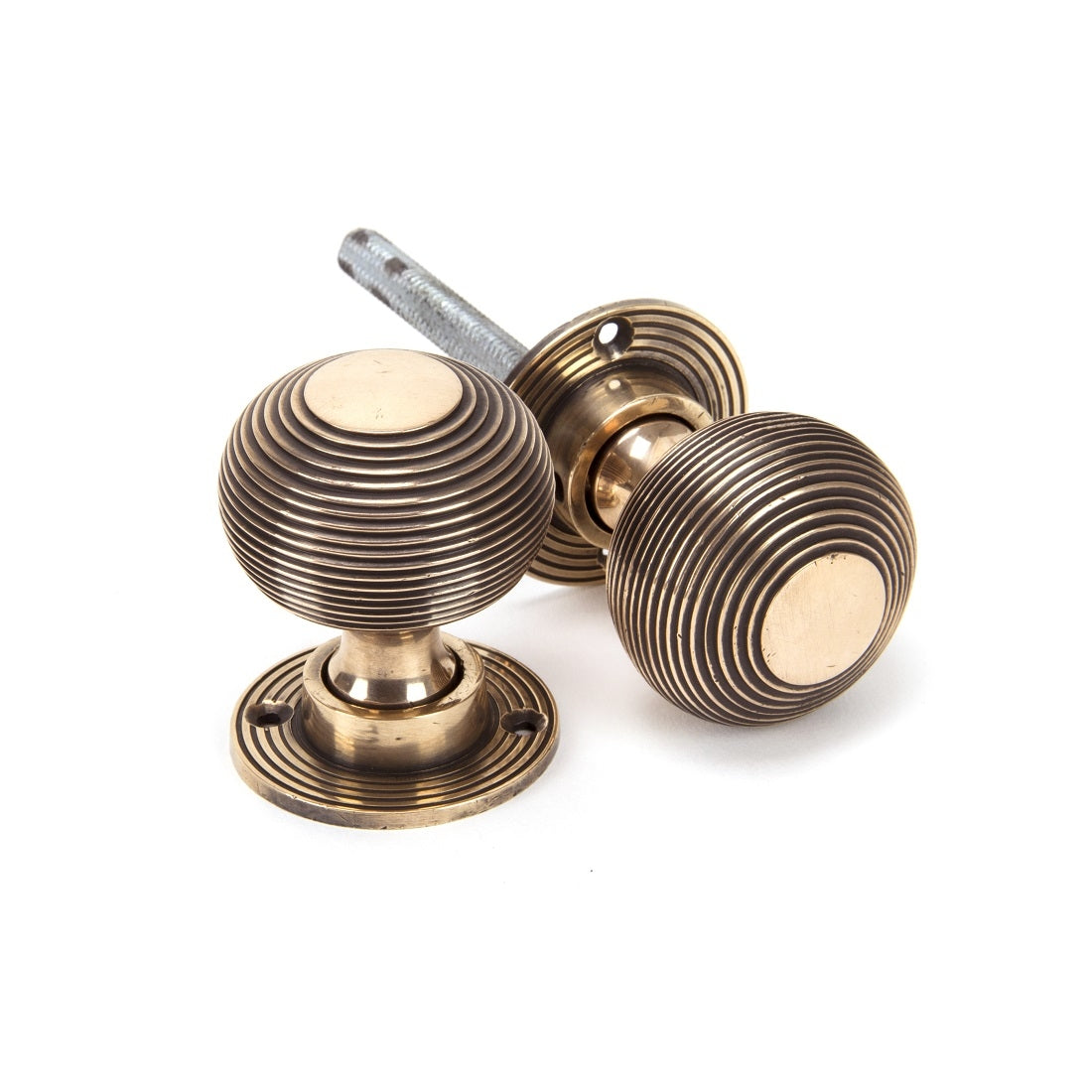 From The Anvil Beehive Heavy Knob Handles on Round Rose - Polished Bro