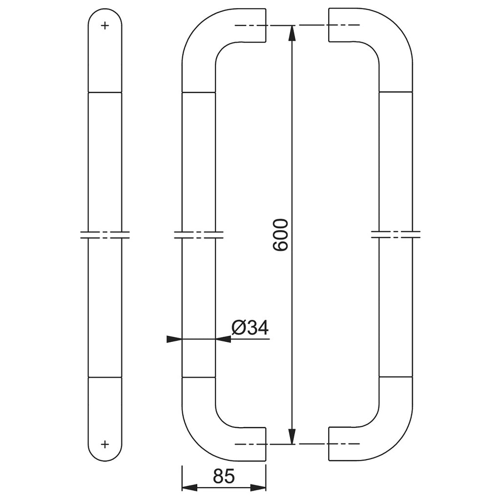 Hoppe 34mmØ Nylon 'D' Back To Back Fixing Pull Handle 600mm - Anthraci