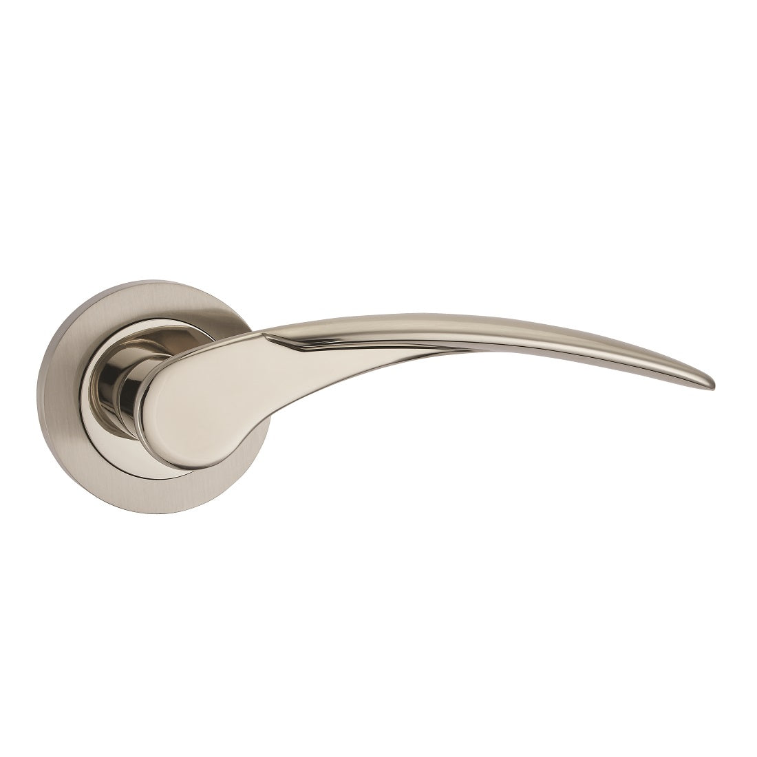 Fortessa Apollo Lever Handles on Round Rose - Satin & Polished Nickel