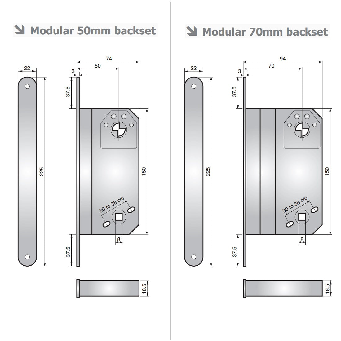 ASSA Modular 765 Sashlock - 74mm Case - 50mm Backset - Satin Chrome